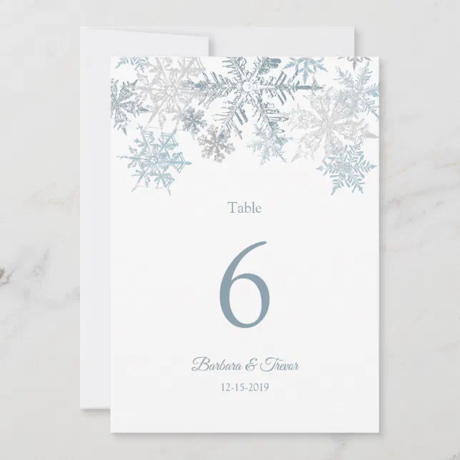 Silver Blue Snowflake Winter Wedding Table Numbers | Zazzle
