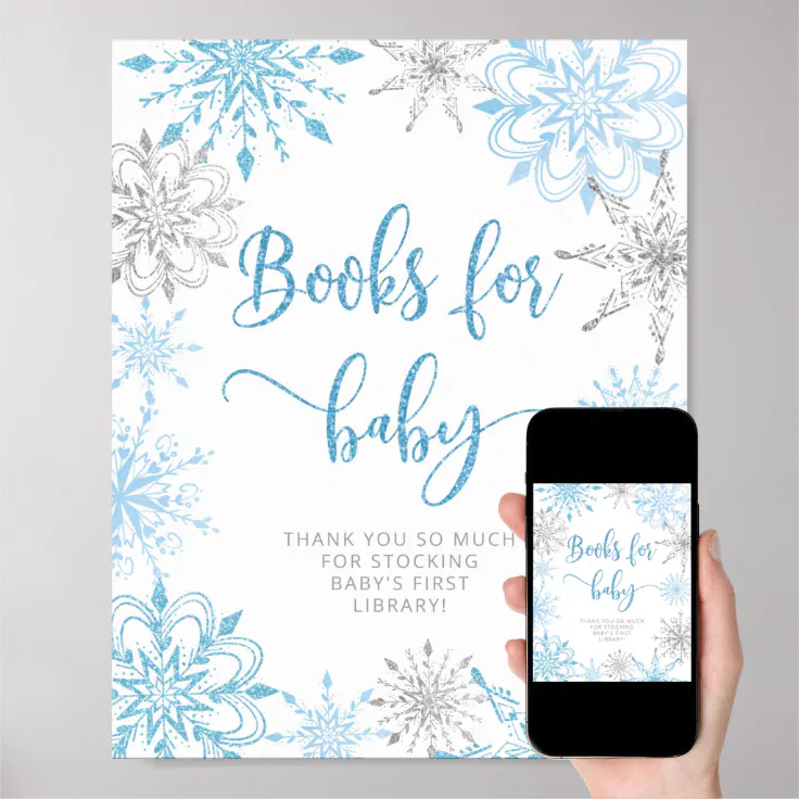 Silver blue snowflakes Books for baby Poster | Zazzle