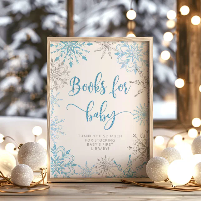 Silver blue snowflakes Books for baby Poster | Zazzle