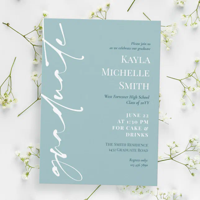 Silver Blue White Typography Graduation Party Invitation | Zazzle