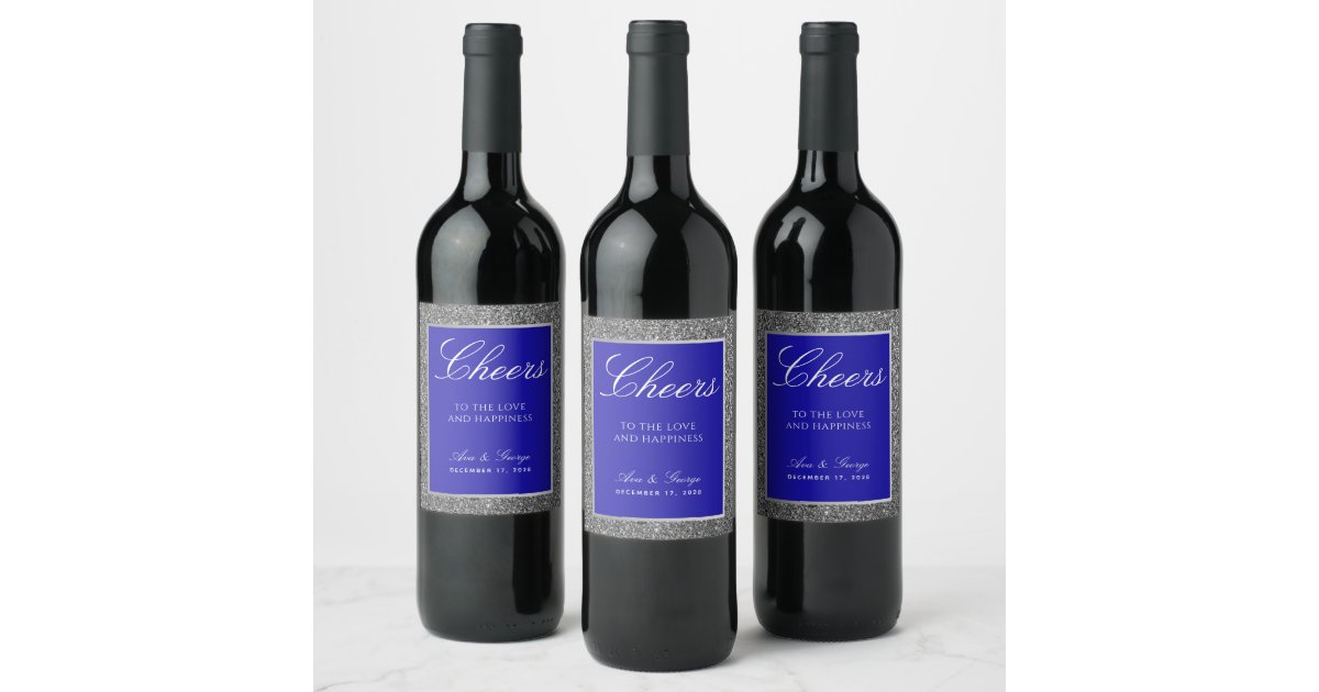 Silver Blue Wine Label | Zazzle