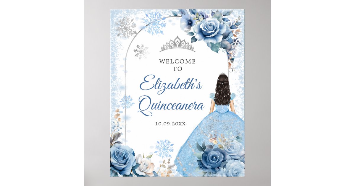 Silver Blue Winter Snowflake Mis Quince Welcome Poster | Zazzle