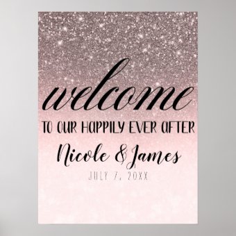 Silver & Blush Glitter Welcome to Our Wedding Sign | Zazzle