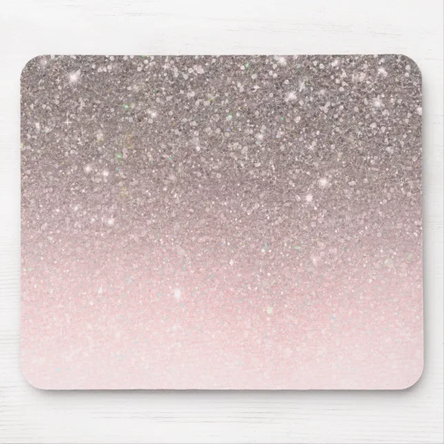 Silver & Blush Pink Glitter Sparkle Glam Girly Mouse Pad | Zazzle