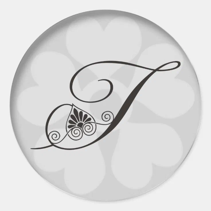 Silver Border Swirls Monogram T Classic Round Sticker | Zazzle
