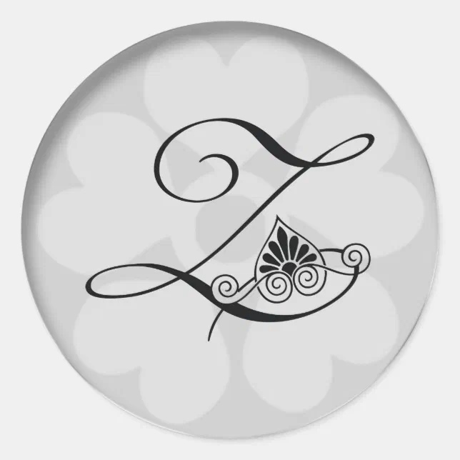 Silver Border Swirls Monogram Z Classic Round Sticker | Zazzle
