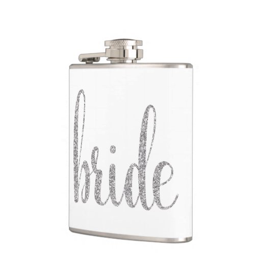 Silver bride flask, glitter font flask | Zazzle