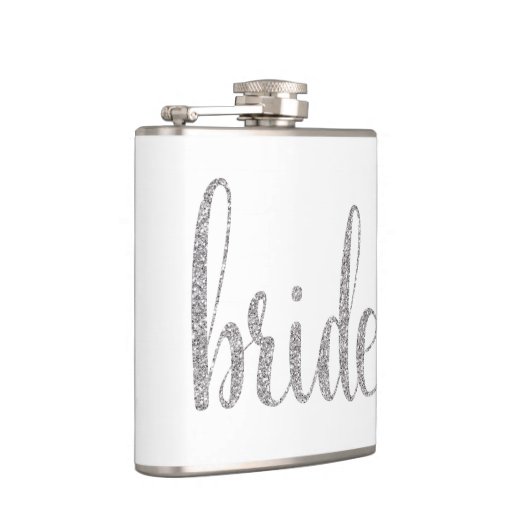 Silver bride flask, glitter font flask | Zazzle