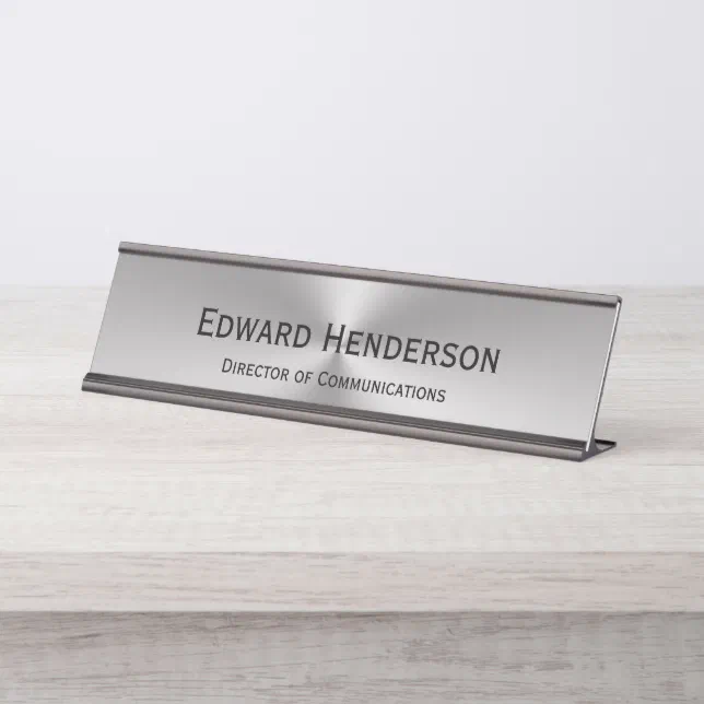 Silver Brushed Metal Look Your Name and Job Title Desk Name Plate | Zazzle