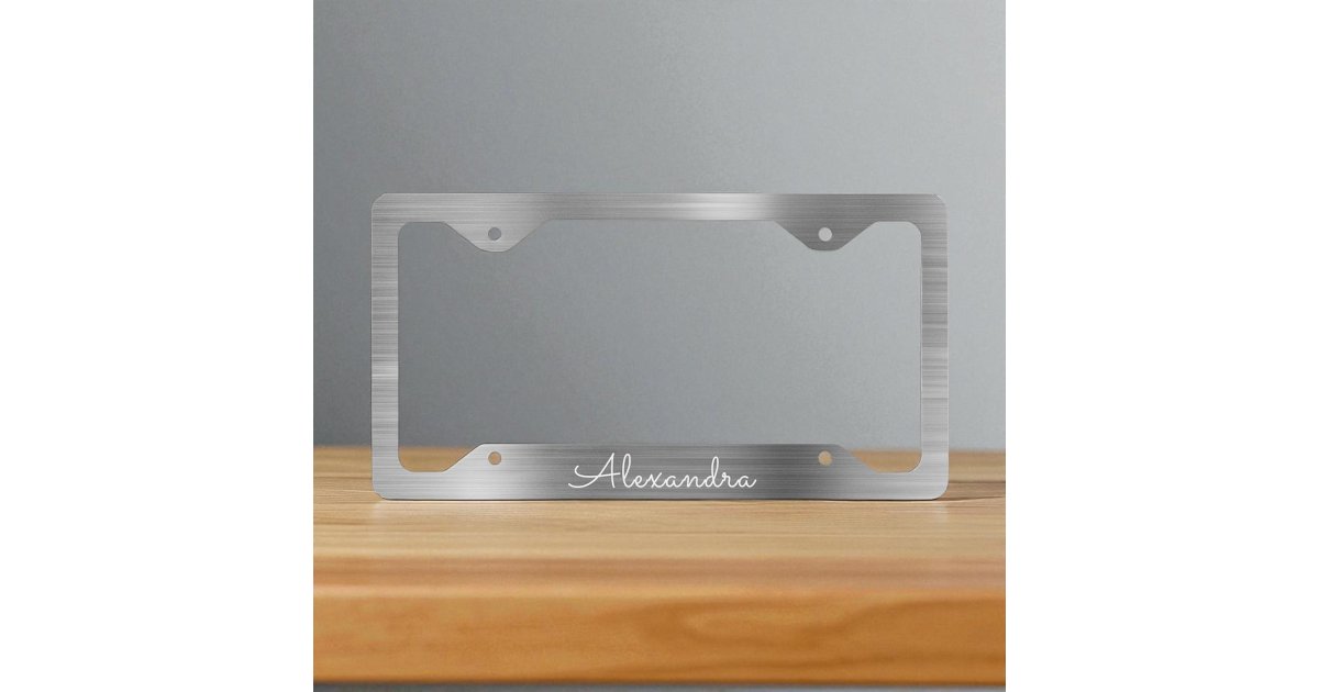 Silver Brushed Metal Monogram License Plate Frame | Zazzle