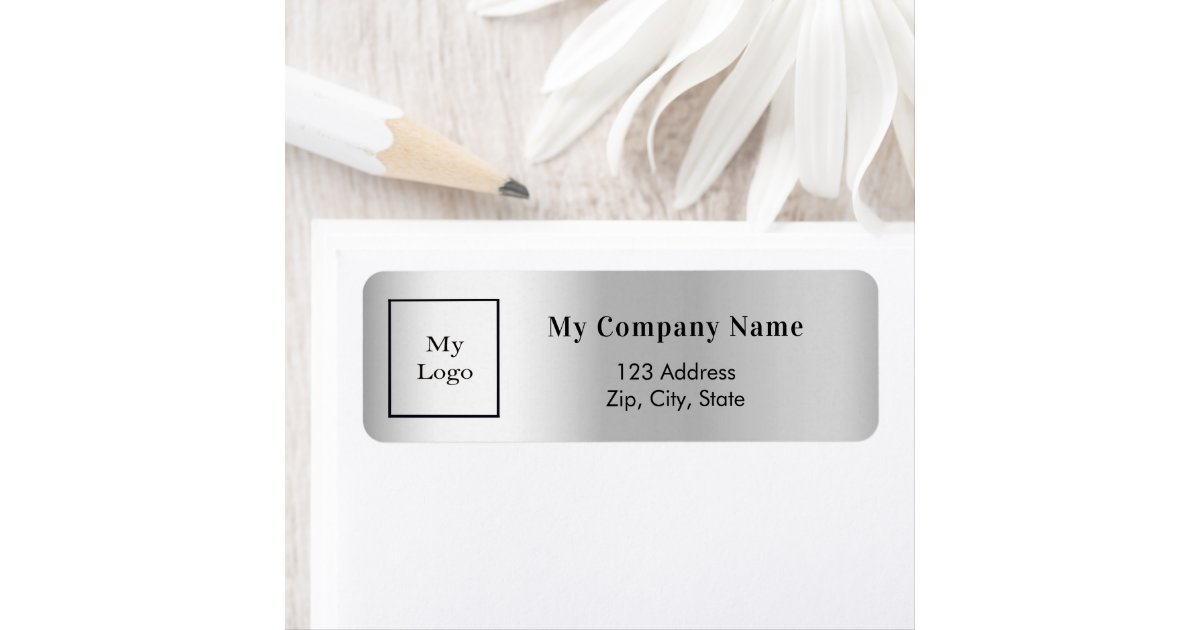 Silver business logo return address label | Zazzle