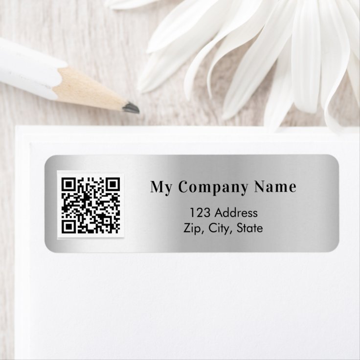 Silver business qr code return address label | Zazzle