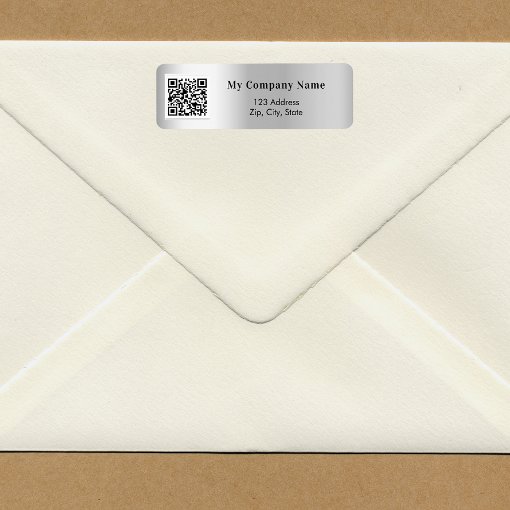 Silver business qr code return address label | Zazzle