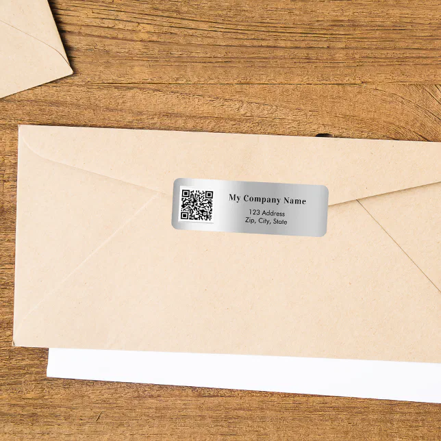Silver business qr code return address label | Zazzle