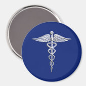 Silver Caduceus Medical Symbol on Navy Blue Decor Magnet | Zazzle
