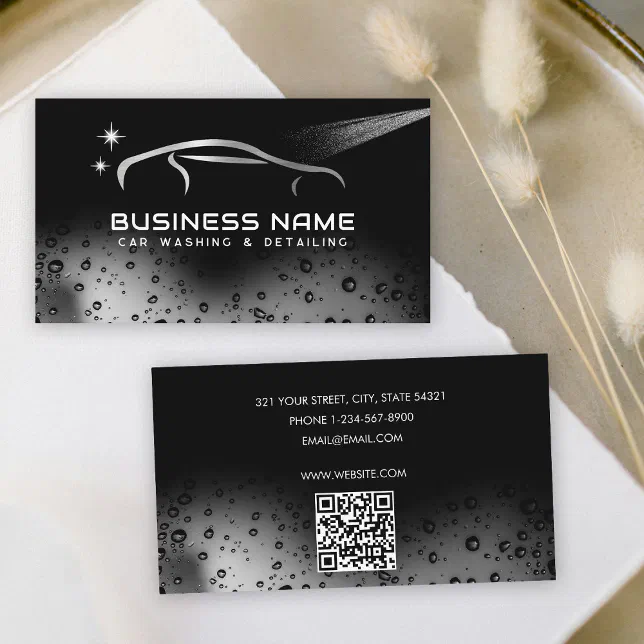 Silver Car Wash Automotive Cleaning Auto Detailing Business Card | Zazzle
