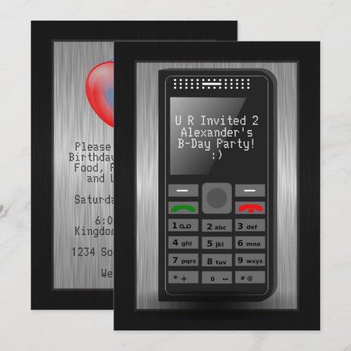 Silver Cell Phone Teen Birthday Party Invitation | Zazzle