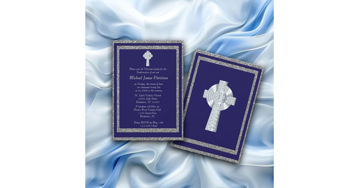 Silver Celtic Cross Confirmation Invitation | Zazzle