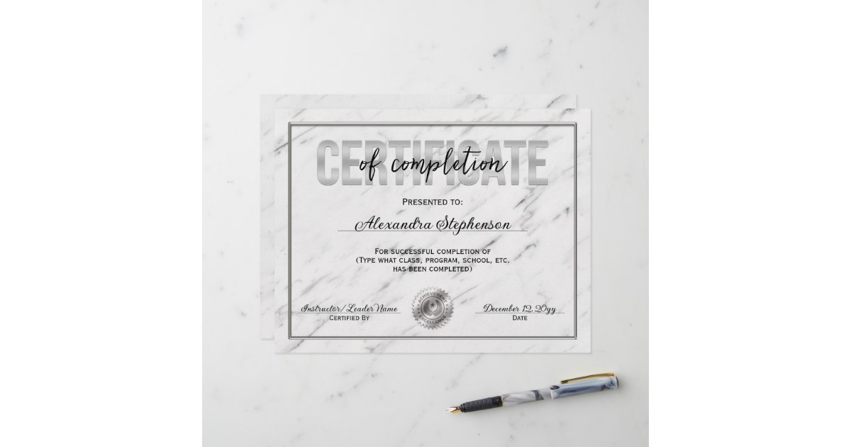 Silver Certificate of Completion Course Award | Zazzle
