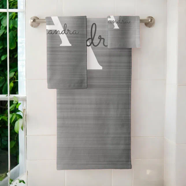 Silver Chic Glam Metallic Monogram Bath Towel Set | Zazzle
