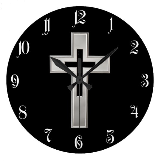 Silver Christian cross Large Clock | Zazzle.com