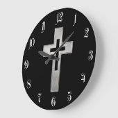 Silver Christian cross Large Clock | Zazzle