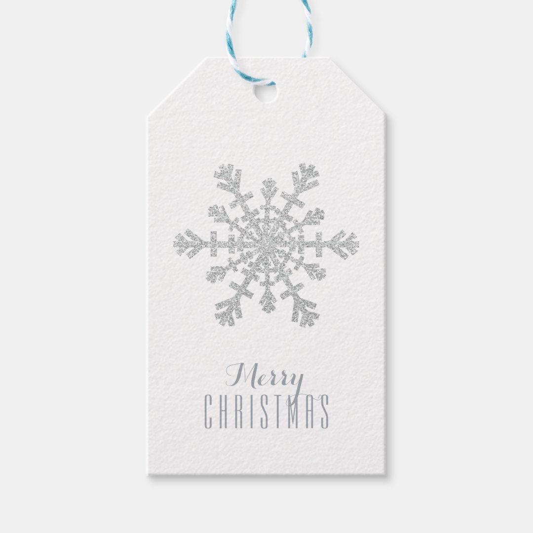 Silver Christmas Snowflake and Glitter and Sparkle Gift Tags | Zazzle