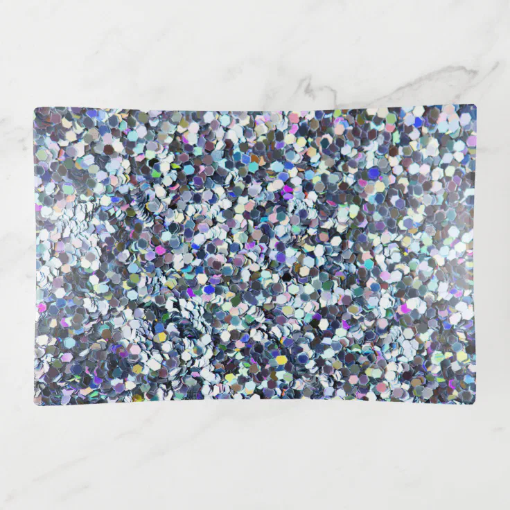 Silver chunky glitter print valet tray | Zazzle