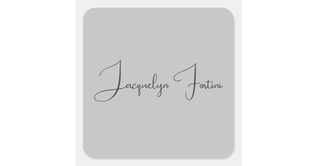 Silver Color Elegant Grey Calligraphy Script Name Square Sticker | Zazzle