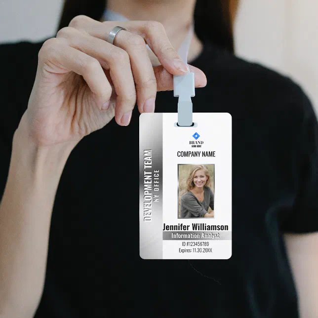 Silver Company Security QR Code Employee Photo ID Badge | Zazzle