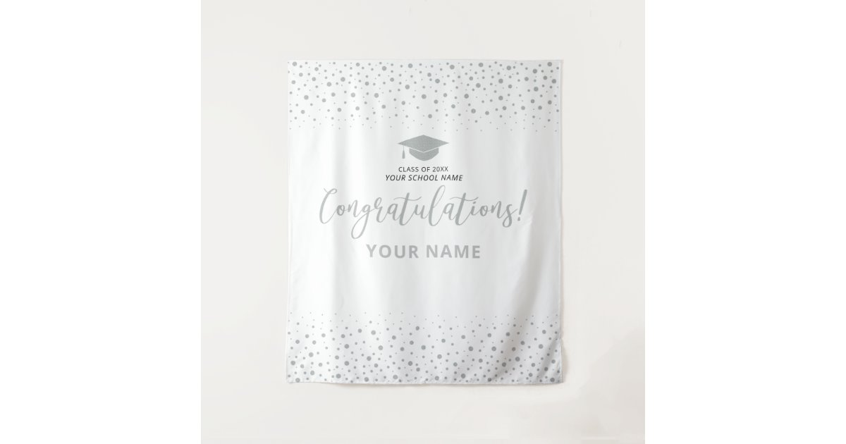 Silver Confetti Congratulation Graduation Backdrop | Zazzle
