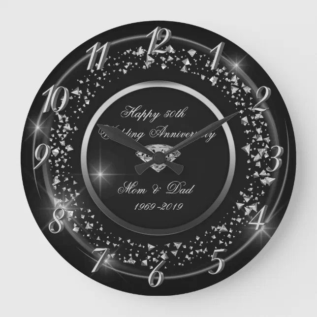 Silver Confetti,Diamond 50th Wedding Anniversary Large Clock | Zazzle
