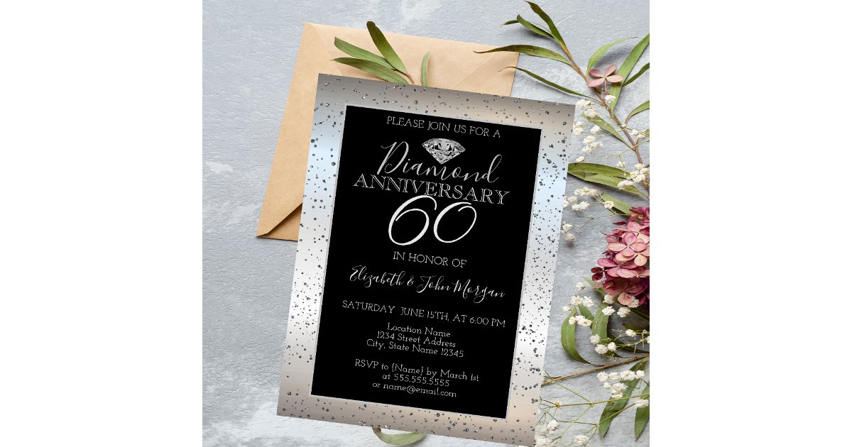 Silver Confetti Diamond Wedding Anniversary Invitation | Zazzle