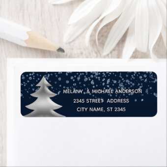 Silver confetti elegant Christmas tree holiday Label | Zazzle