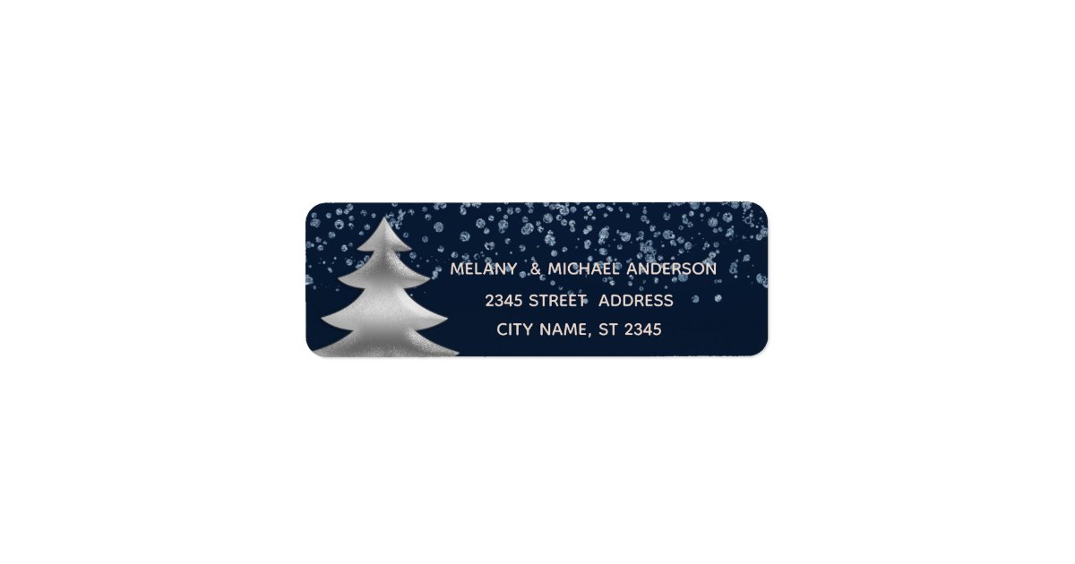 Silver confetti elegant Christmas tree holiday Label | Zazzle