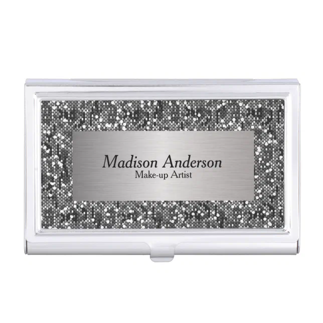 Silver Confetti Glitter Print | DIY Name Business Card Case | Zazzle