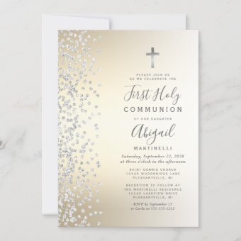 Silver Confetti Gold Ombre First Holy Communion Invitation | Zazzle