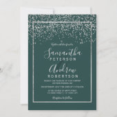 Silver confetti green typography wedding invitation | Zazzle