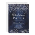 Silver confetti snowflakes navy blue Christmas Invitation | Zazzle