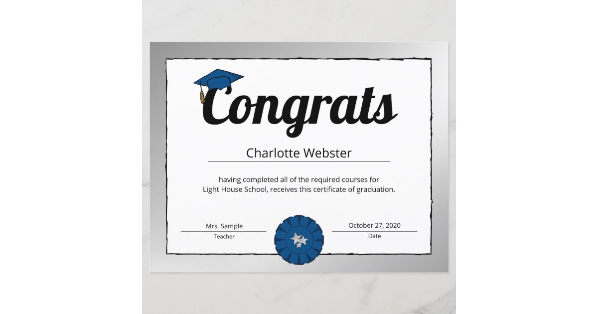 Silver Congrats Grad Wishes Congrats Certificate-1 | Zazzle