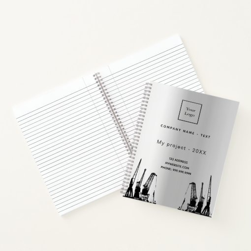 Silver construction cranes business logo notebook | Zazzle