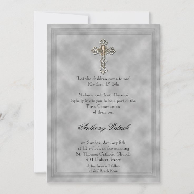 Silver Cross Communion Invitation | Zazzle