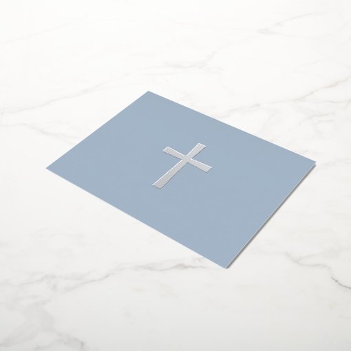 Silver cross dusty blue sympathy thank you card | Zazzle