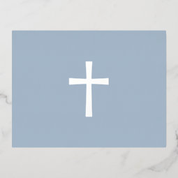 Silver cross dusty blue sympathy thank you card | Zazzle