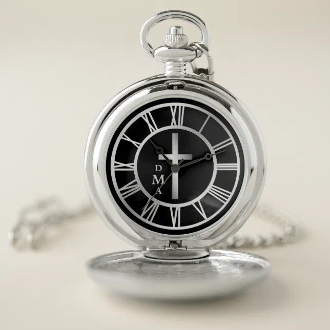 Silver Cross Monogram Pocket Watch | Zazzle