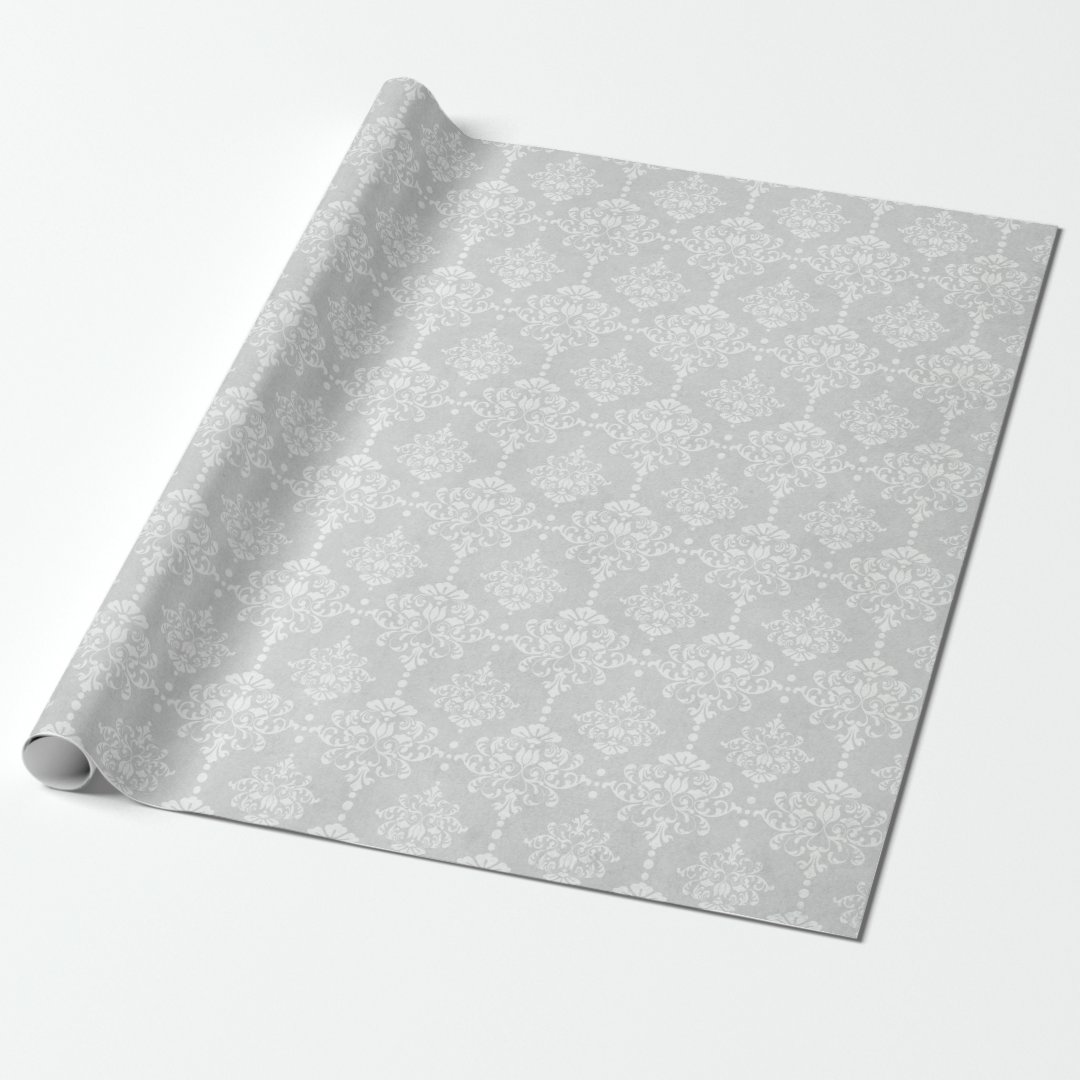 SiLVER DAMASK ELEGANT BIRTHDAY WEDDING WRAP Wrapping Paper | Zazzle