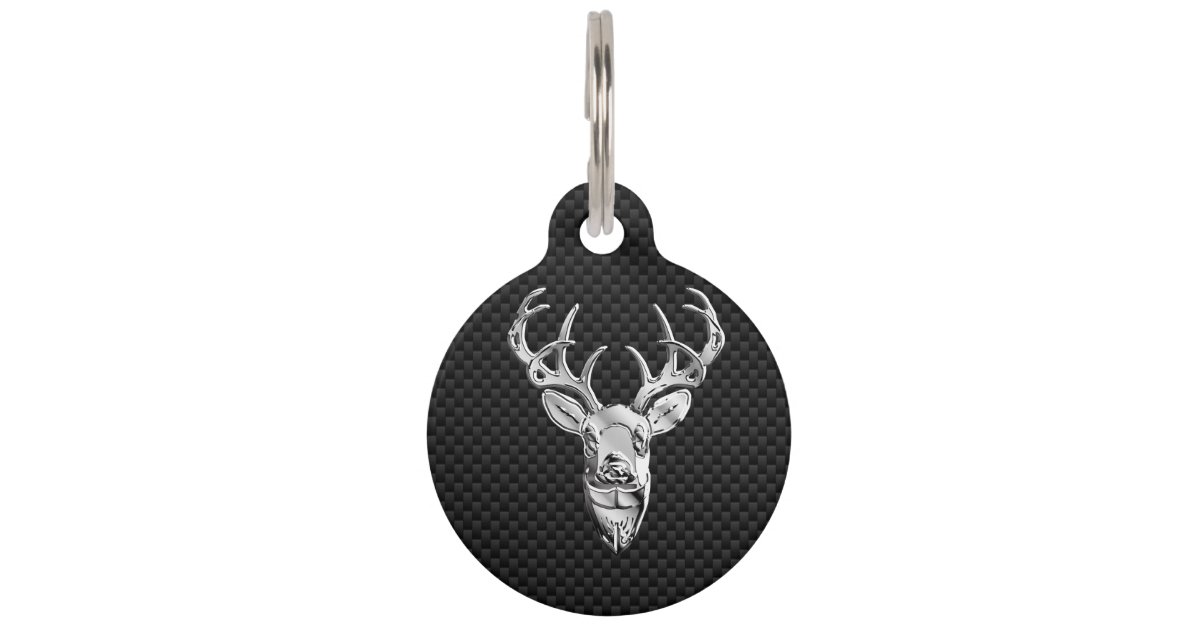 Silver Deer on Carbon Fiber Style Decor Pet Name Tag | Zazzle