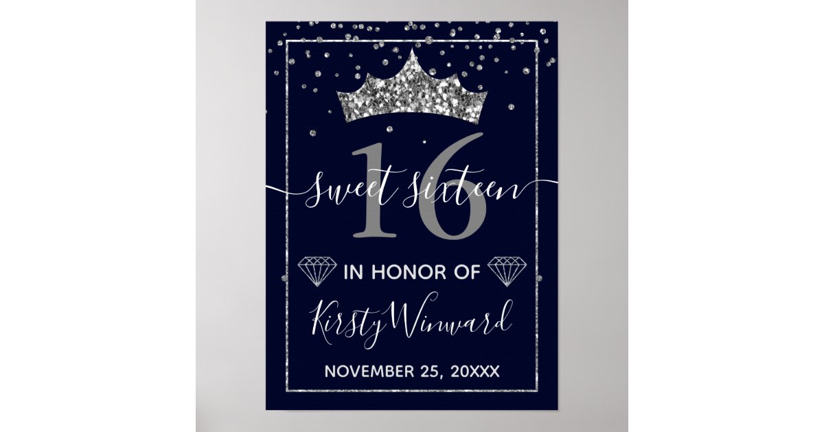 Silver Diamond Confetti & Tiara Poster | Zazzle