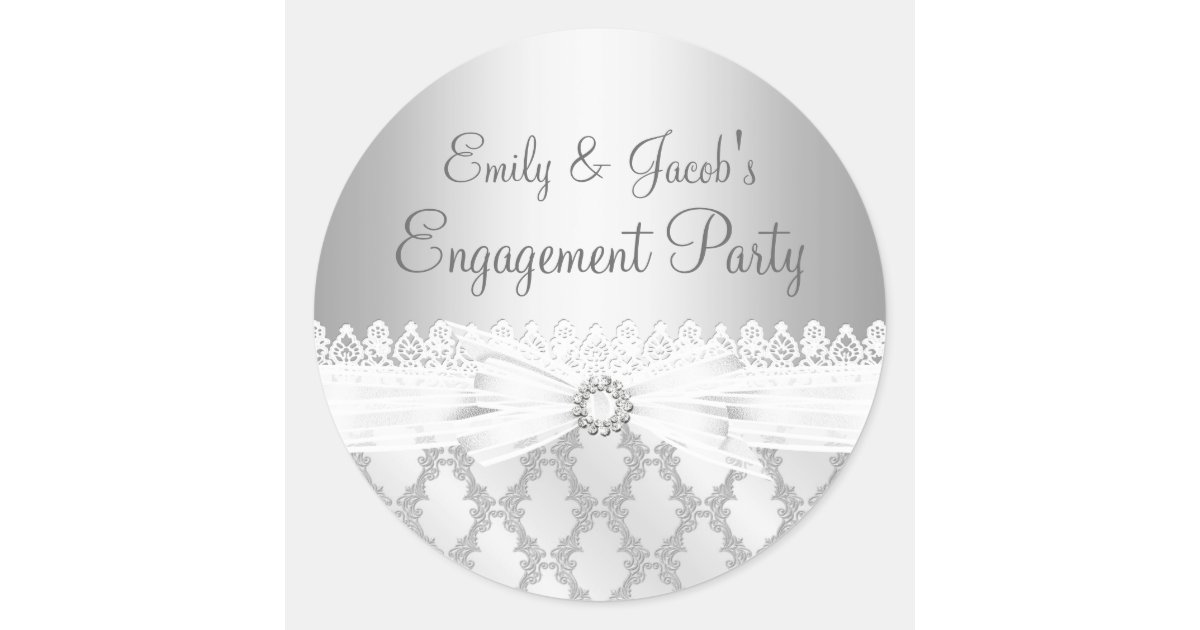 Silver Diamond & Lace Engagement Sticker | Zazzle