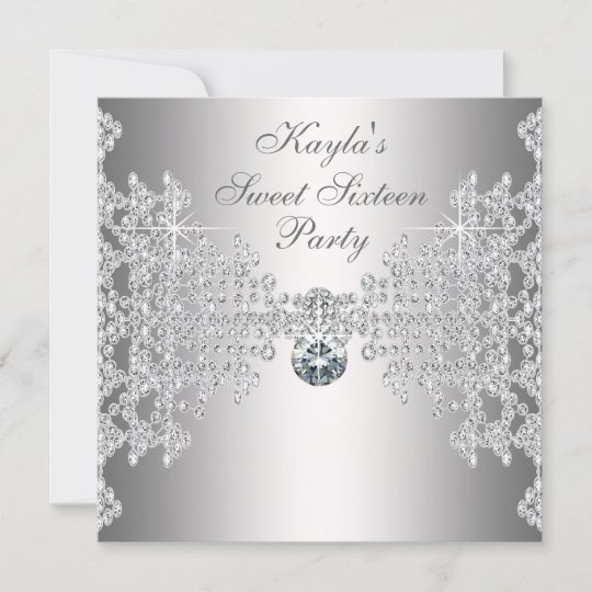 Silver Diamonds White Sweet Sixteen Birthday Party Invitation | Zazzle.com